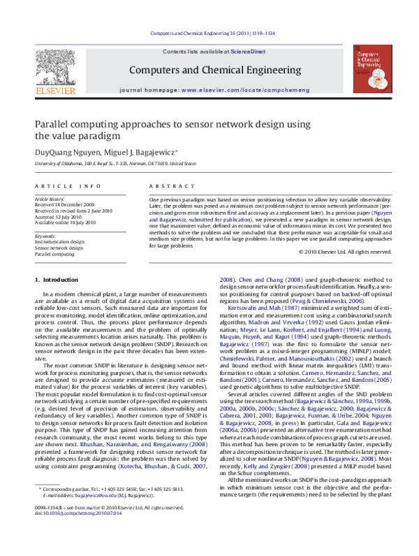 (PDF) Parallel computing approaches to sensor network design using the value paradigm