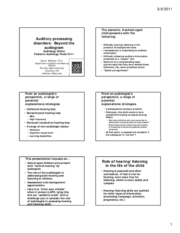 (PDF) Auditory processing disorders: Beyond the audiogram