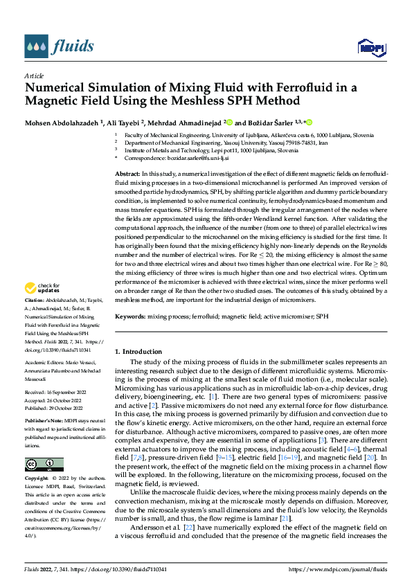(PDF) Numerical Simulation of Mixing Fluid with Ferrofluid in a ...