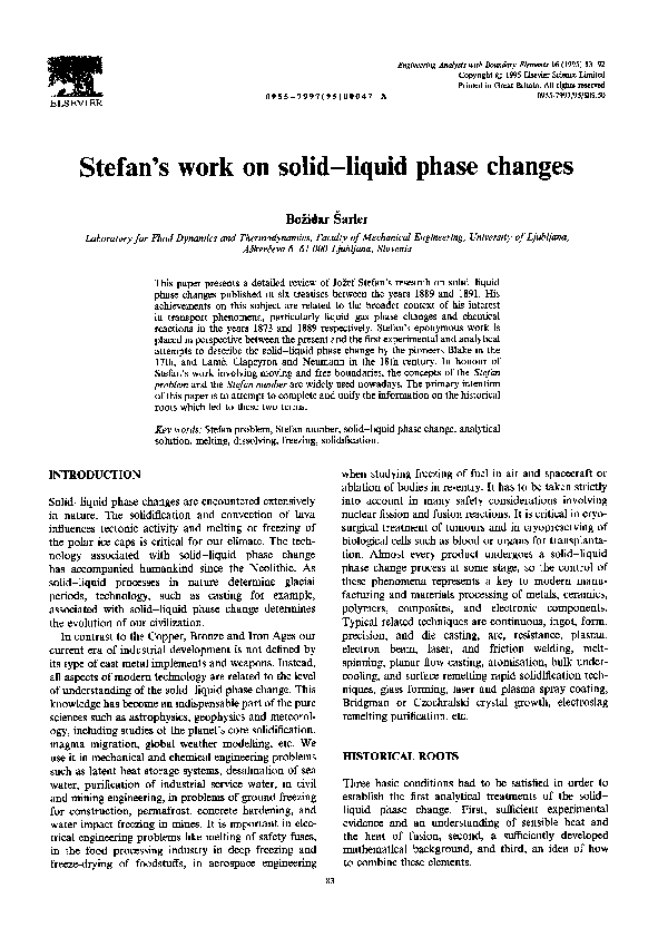 (PDF) Stefan's work on solid-liquid phase changes