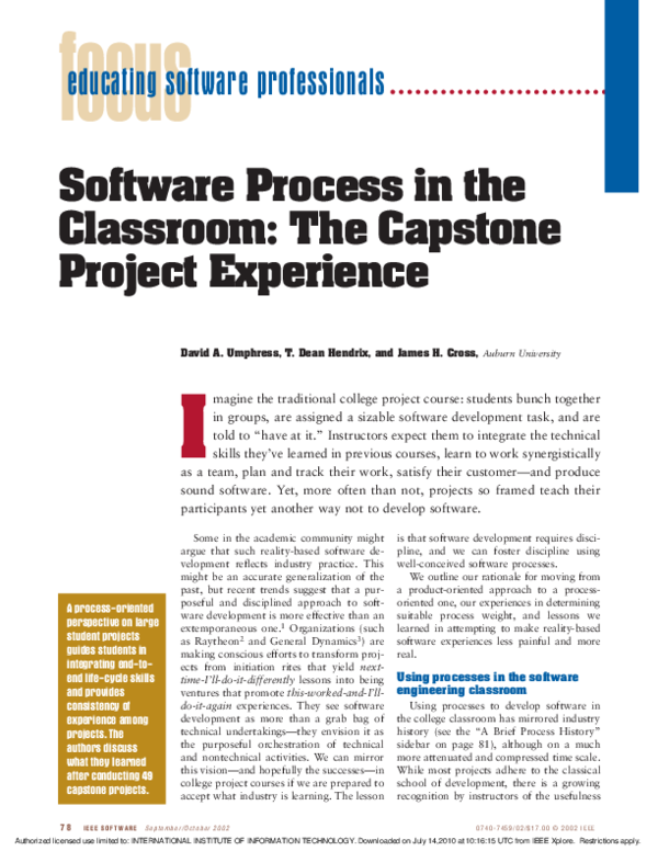 (PDF) Software process in the classroom: the Capstone project experience