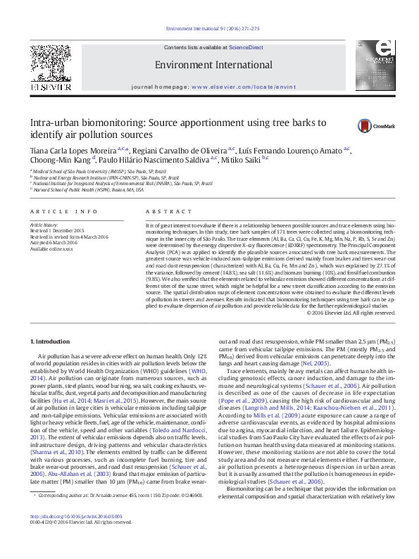 (PDF) Intra-urban biomonitoring: Source apportionment using tree barks ...