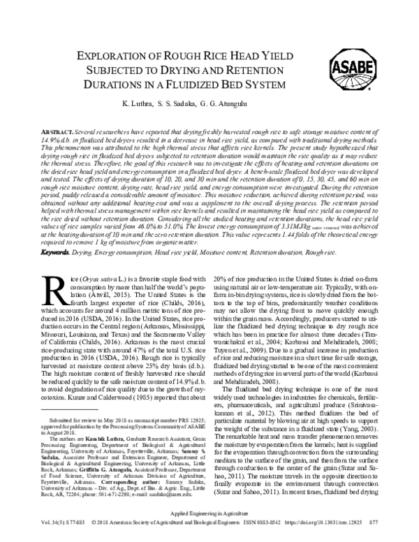 (PDF) Exploration of Rough Rice Head Yield Subjected to Drying and ...