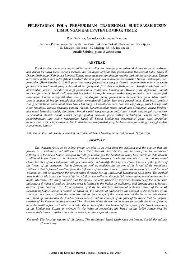 (PDF) Pelestarian Pola Permukiman Tradisional Suku Sasak Dusun ...