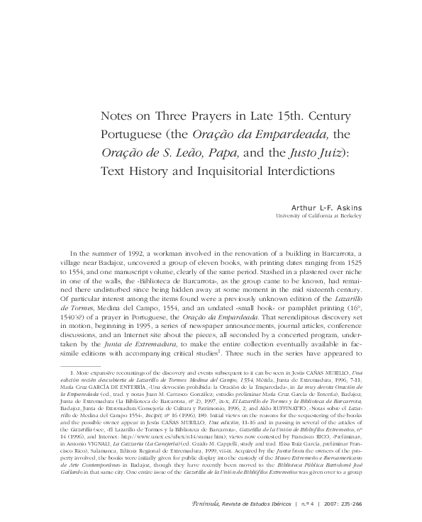 (PDF) Notes on Three Prayers in Late 15th-Century Portuguese (the ...