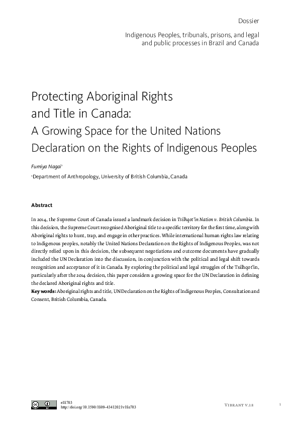(PDF) Protecting Aboriginal Rights and Title in Canada: A Growing Space ...