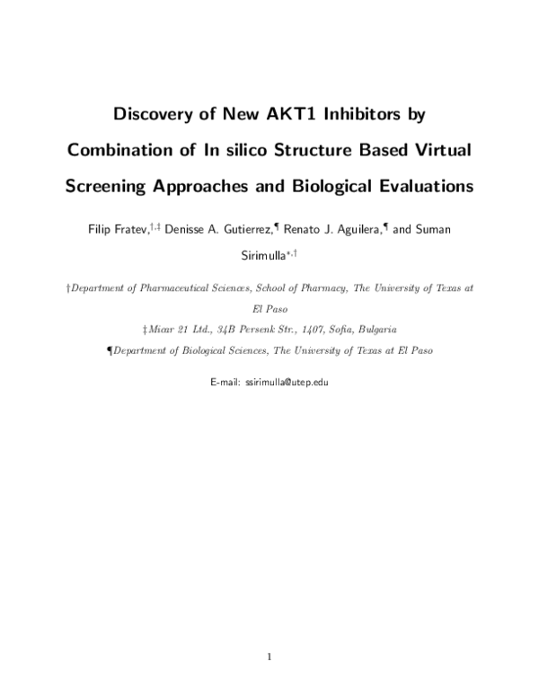 (PDF) Discovery of New AKT1 Inhibitors by Combination of In silico Structure Based Virtual ...