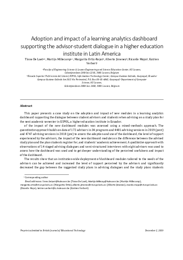 (PDF) Adoption and impact of a learning analytics dashboard supporting the advisor—Student ...