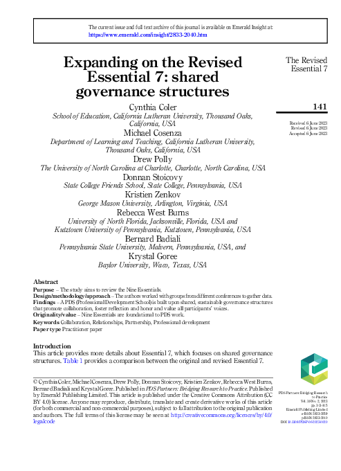 (PDF) Expanding on the Revised Essential 7: shared governance structures