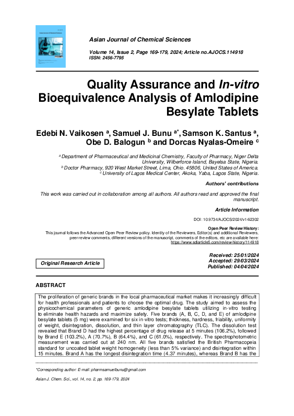 (PDF) Quality Assurance and In-vitro Bioequivalence Analysis of ...
