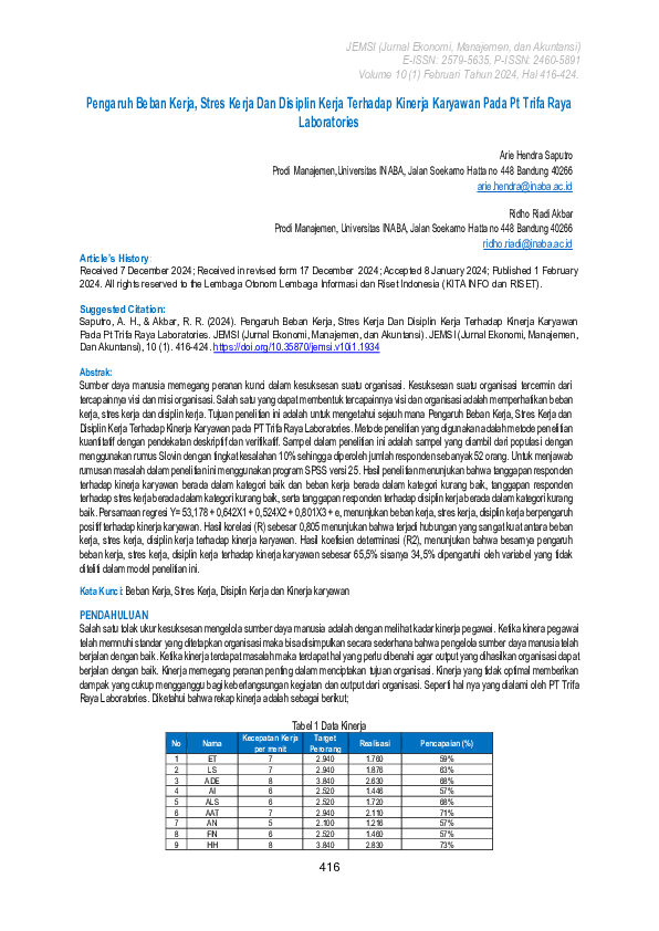 (PDF) Pengaruh Beban Kerja, Stres Kerja Dan Disiplin Kerja Terhadap ...