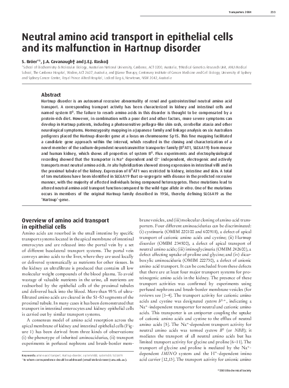 (PDF) Neutral amino acid transport in epithelial cells and its ...