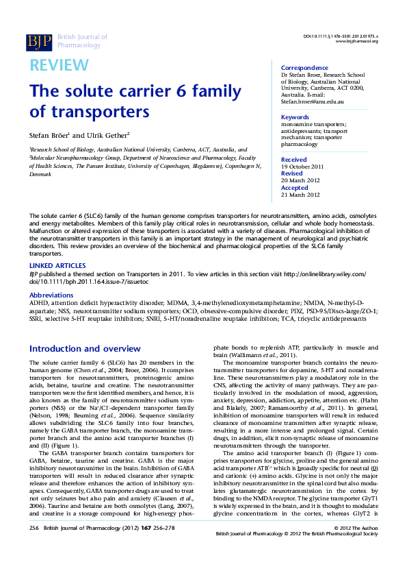 (PDF) The solute carrier 6 family of transporters