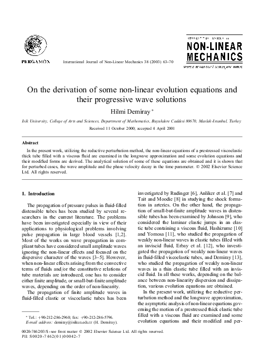 (PDF) On the derivation of some non-linear evolution equations and ...