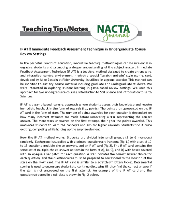 (PDF) Teaching Tips -IFAT!! Immediate Feedback Assessment Technique in ...