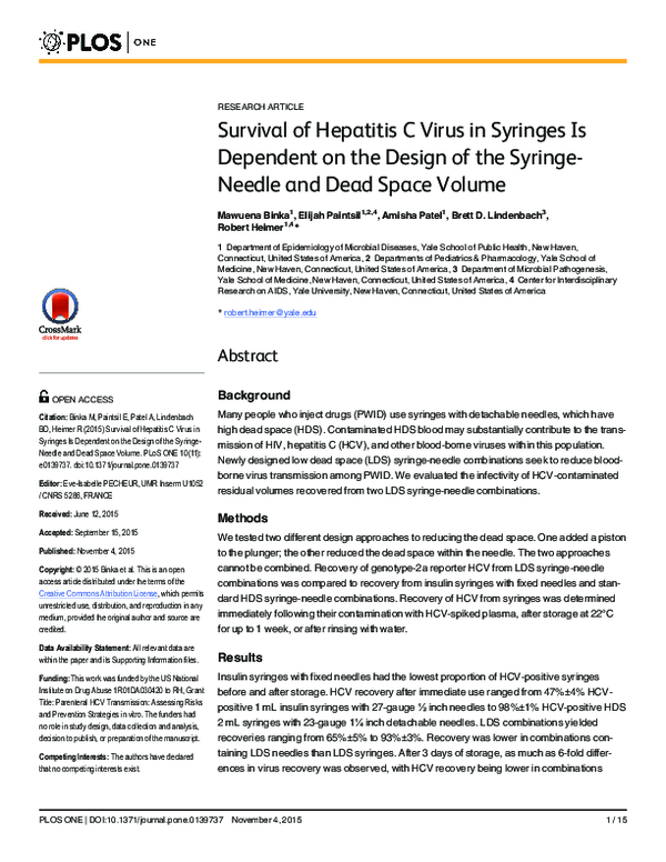 (PDF) Survival of Hepatitis C Virus in Syringes Is Dependent on the ...