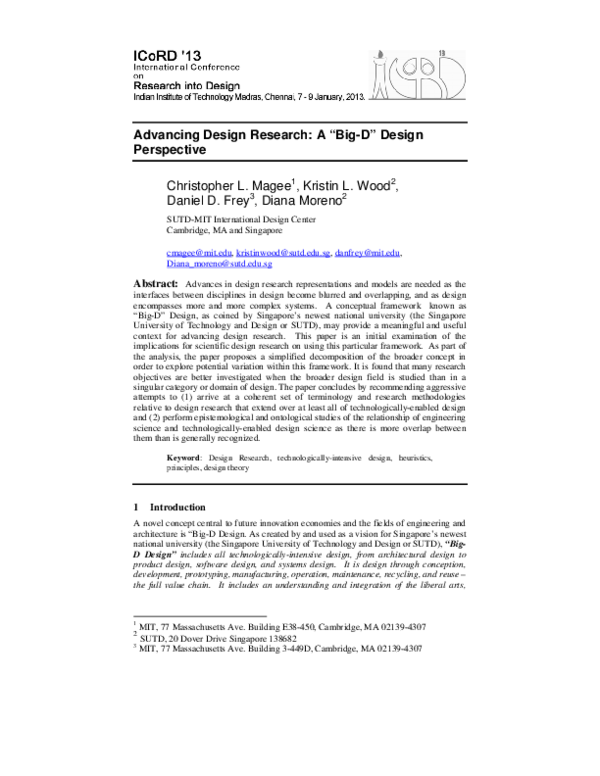 (PDF) Advancing Design Research: A “Big-D” Design Perspective