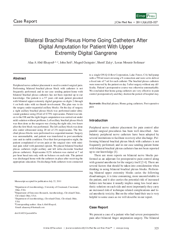 (PDF) Bilateral Brachial Plexus Home Going Catheters After Digital ...