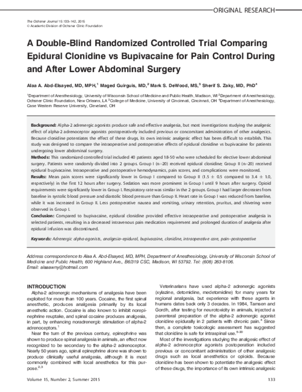 (PDF) A Double-Blind Randomized Controlled Trial Comparing Epidural ...