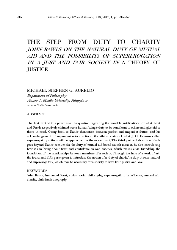 (PDF) The step from duty to charity”. John Rawls on the natural duty of ...