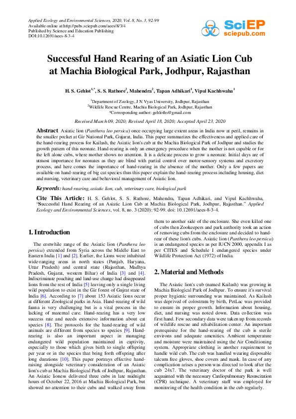 (PDF) Successful Hand Rearing of an Asiatic Lion Cub at Machia ...