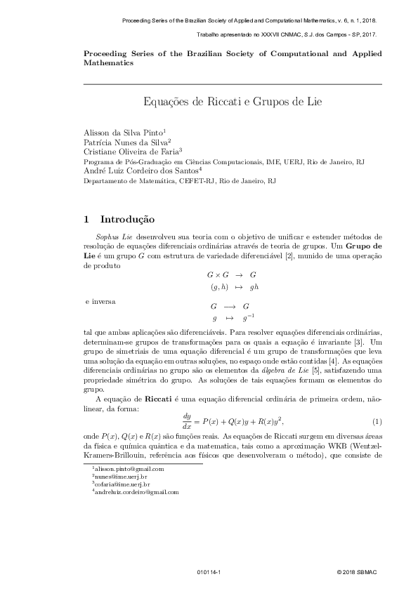 (PDF) Equações de Riccati e Grupos de Lie
