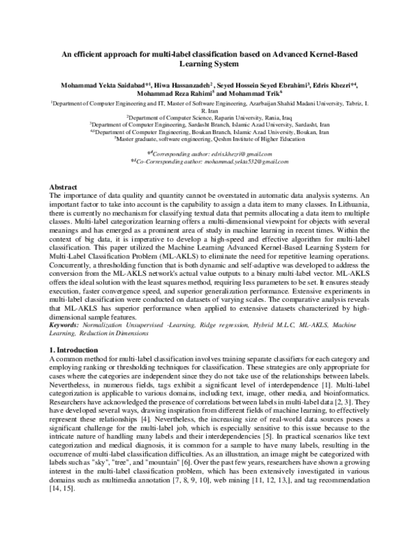 (PDF) An efficient approach for multi-label classification based on Advanced Kernel-Based ...