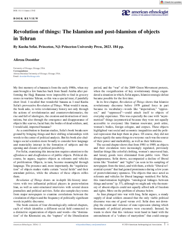 (PDF) Review of Kusha Sefat, "Revolution of Things: The Islamism and ...