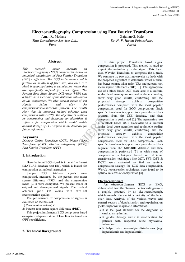 (PDF) Electrocardiography Compression using Fast Fourier Transform
