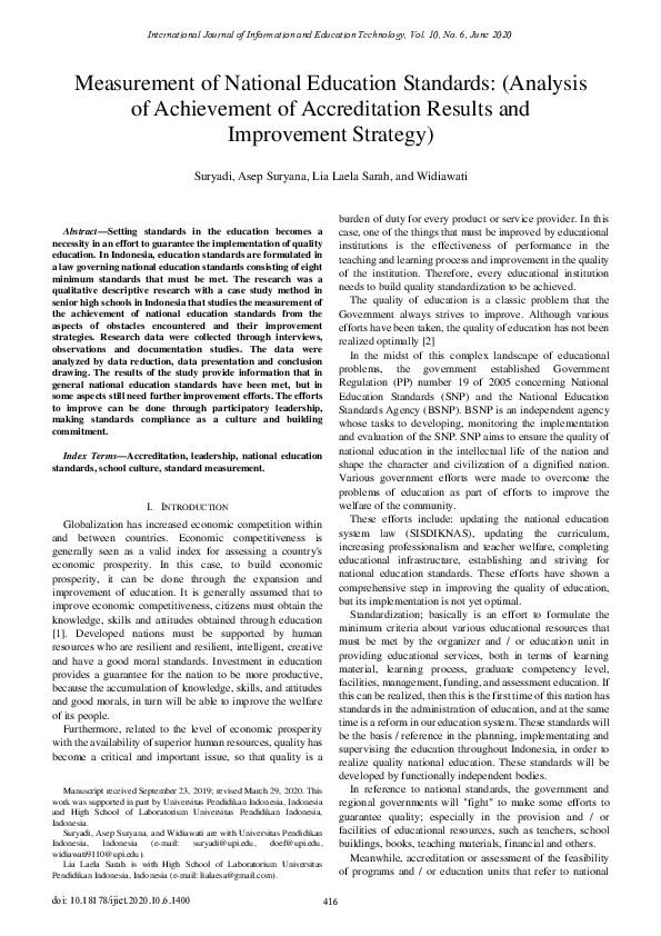 (PDF) Measurement of National Education Standards: (Analysis of ...