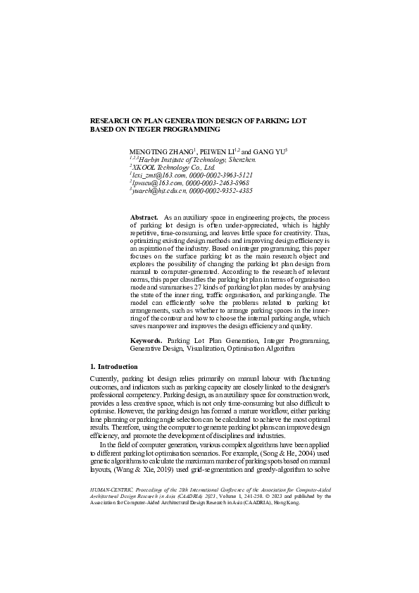 (PDF) Research on Plan Generation Design of Parking Lot Based on ...