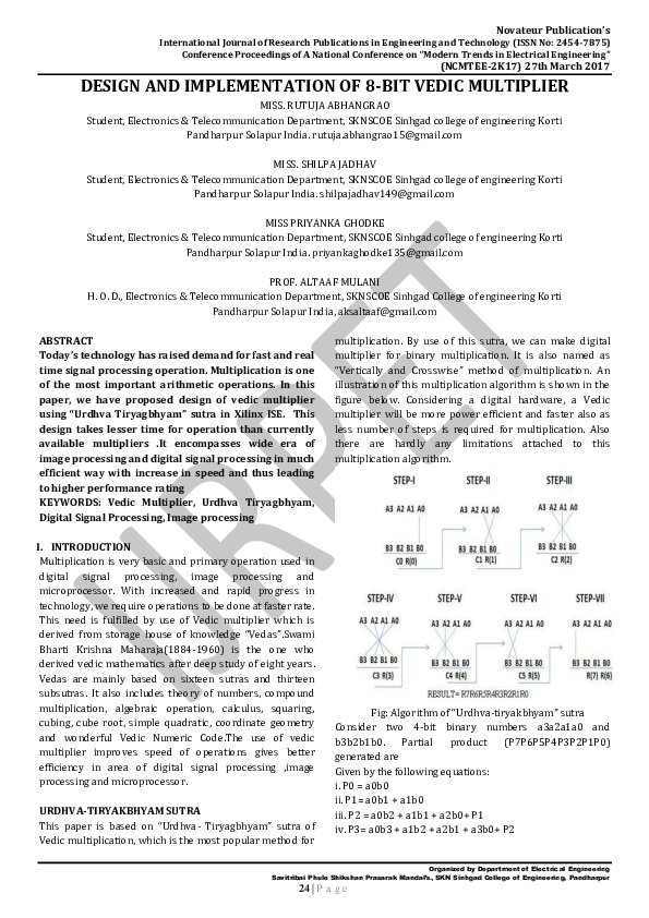 (PDF) Design And Implementation Of 8-bit Vedic Multiplier