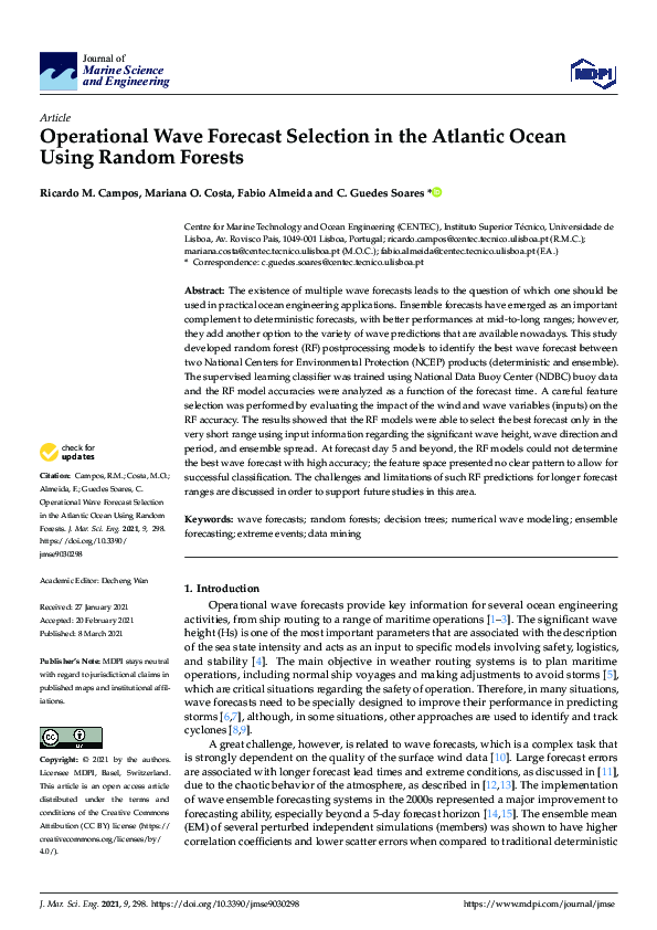 Pdf Operational Wave Forecast Selection In The Atlantic Ocean Using Random Forests Carlos