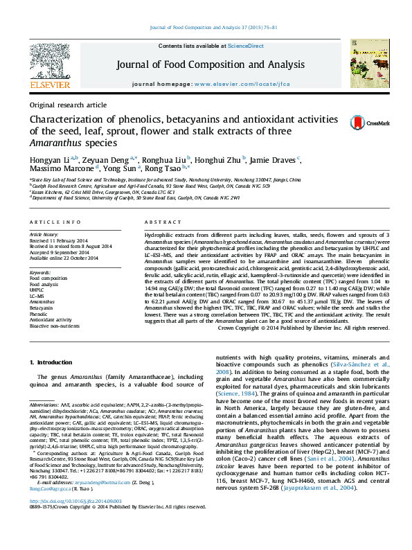 (PDF) Characterization of phenolics, betacyanins and antioxidant ...