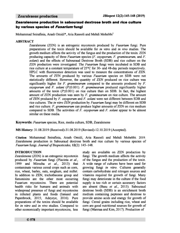 (PDF) Zearalenone Production in Sabouraud Dextrose Broth and Rice ...