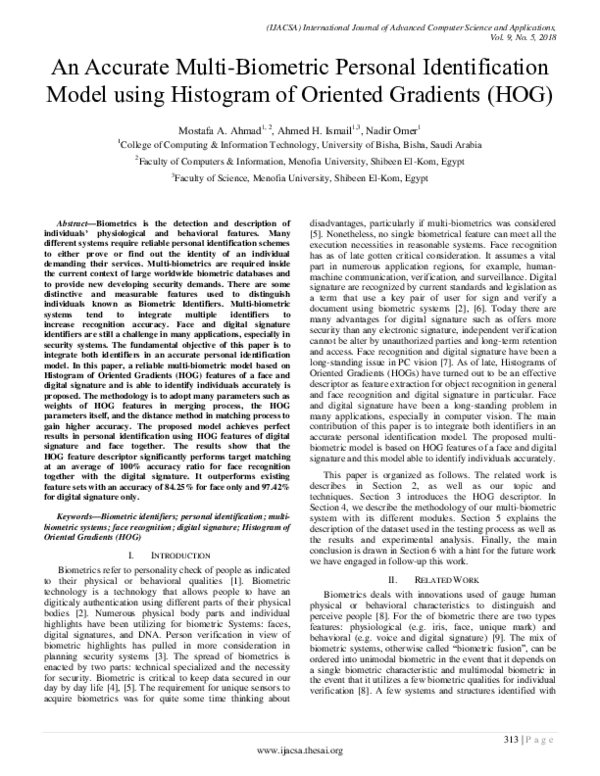 (PDF) An Accurate Multi-Biometric Personal Identification Model using Histogram of Oriented ...