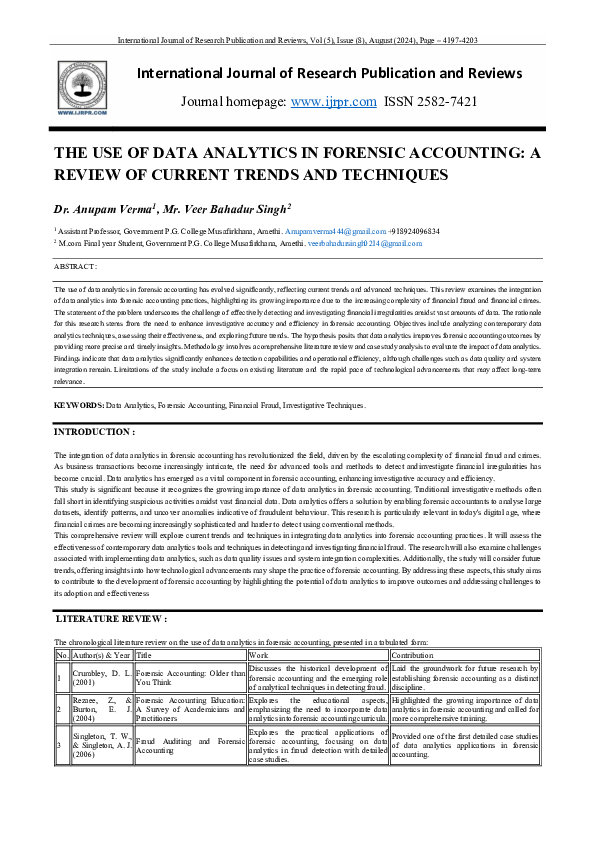 (PDF) THE USE OF DATA ANALYTICS IN FORENSIC ACCOUNTING: A REVIEW OF ...