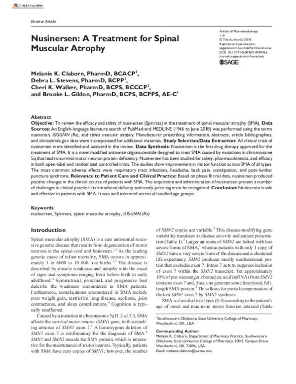 (PDF) Nusinersen: A Treatment for Spinal Muscular Atrophy