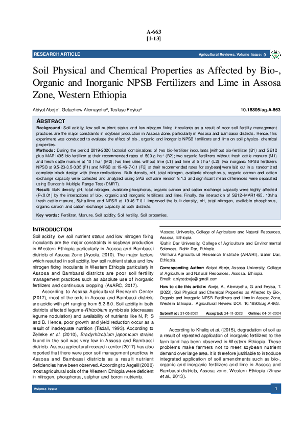 (PDF) Soil Physical and Chemical Properties as Affected by Bio-, Organic and Inorganic NPSB ...