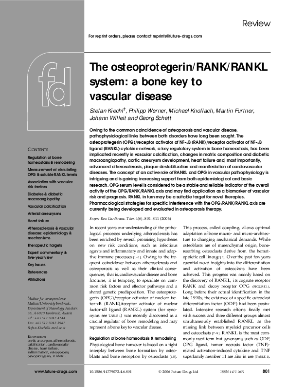 (PDF) The osteoprotegerin/RANK/RANKL system: a bone key to vascular disease