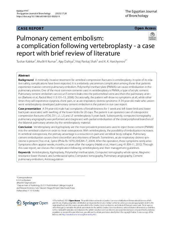 (PDF) Pulmonary cement embolism: a complication following ...