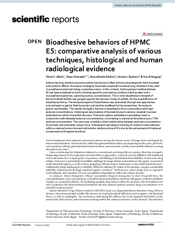 (PDF) Bioadhesive behaviors of HPMC E5: comparative analysis of various ...