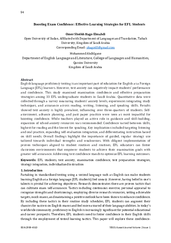 (PDF) Boosting Exam Confidence Effective Learning Strategies for EFL ...