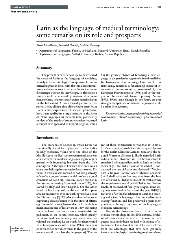 (PDF) Latin as the language of medical terminology: some remarks on its ...