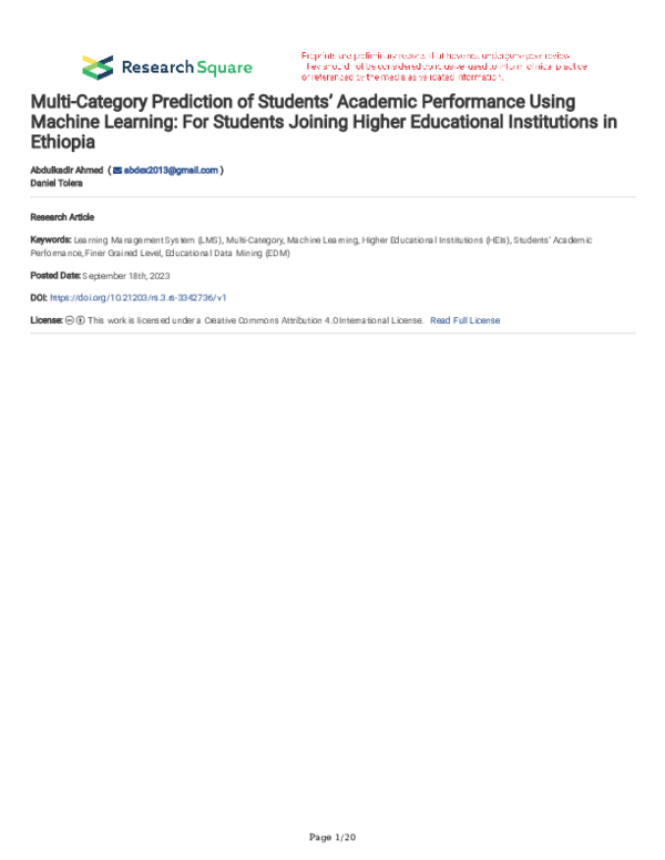 (PDF) Multi-Category Prediction of Students’ Academic Performance Using ...