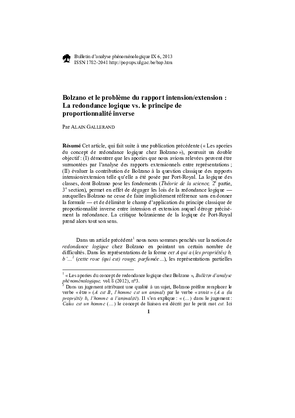 (PDF) Bolzano et le problème du rapport intension/extension
