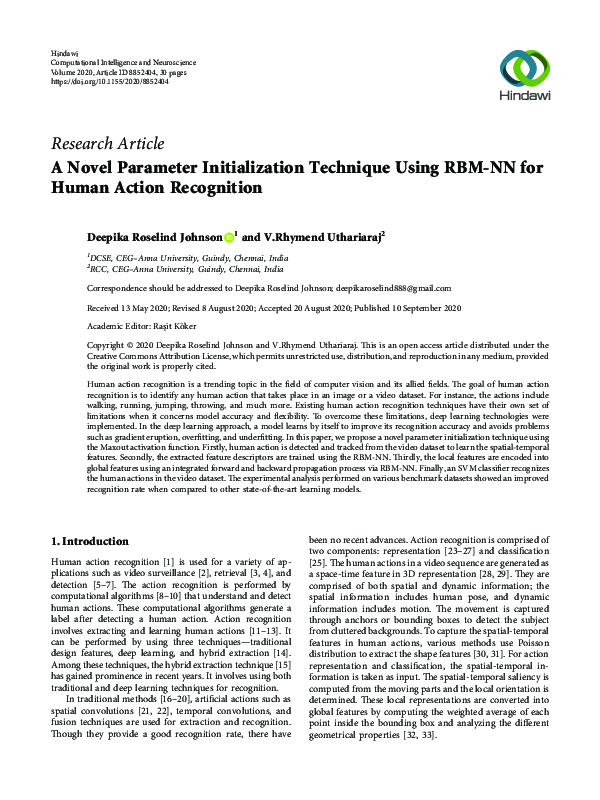(PDF) A Novel Parameter Initialization Technique Using RBM-NN for Human Action Recognition