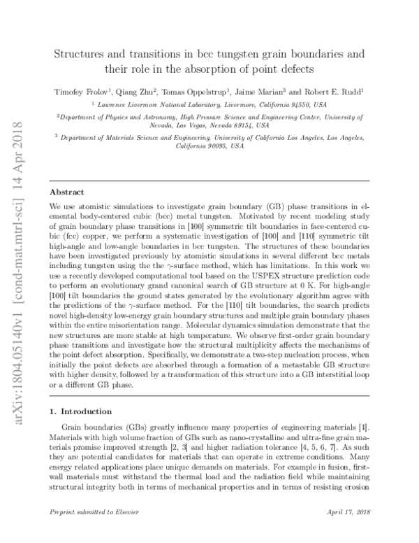 (PDF) Structures and transitions in bcc tungsten grain boundaries and their role in the ...