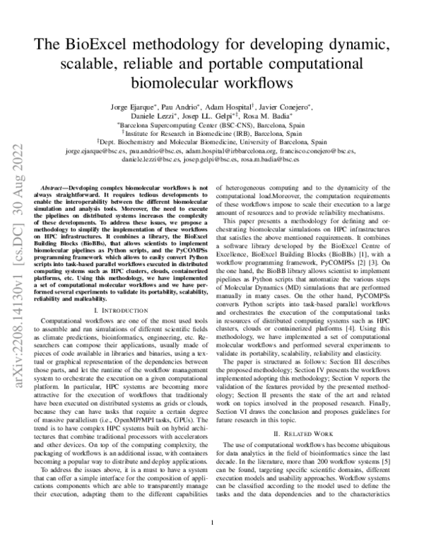 (PDF) The BioExcel methodology for developing dynamic, scalable, reliable and portable ...