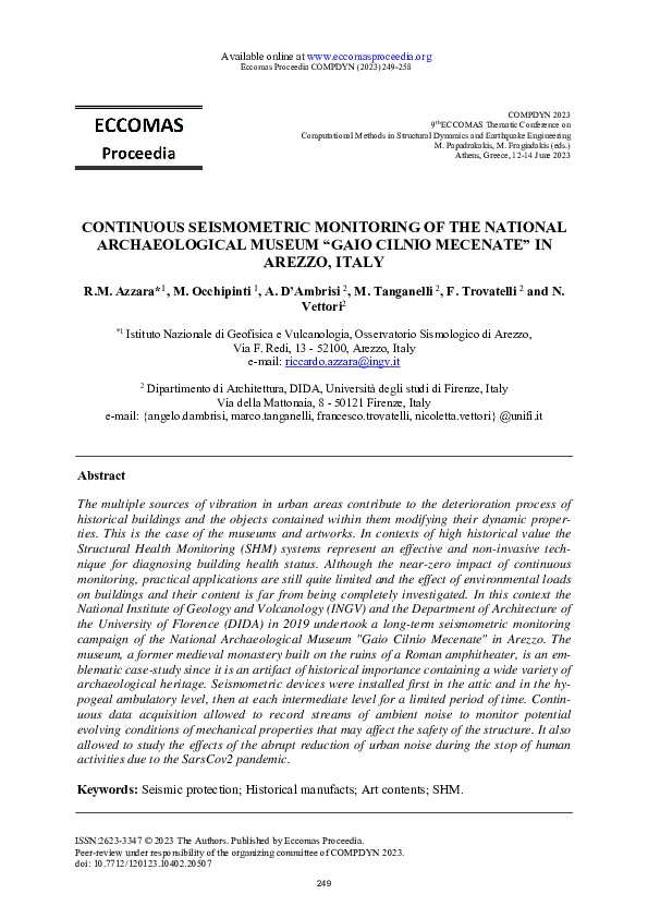 (PDF) Continuous Seismometric Monitoring of the National Archaeological ...